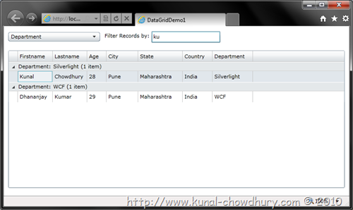 Filtering Records in Silverlight DataGrid using PagedCollectionView